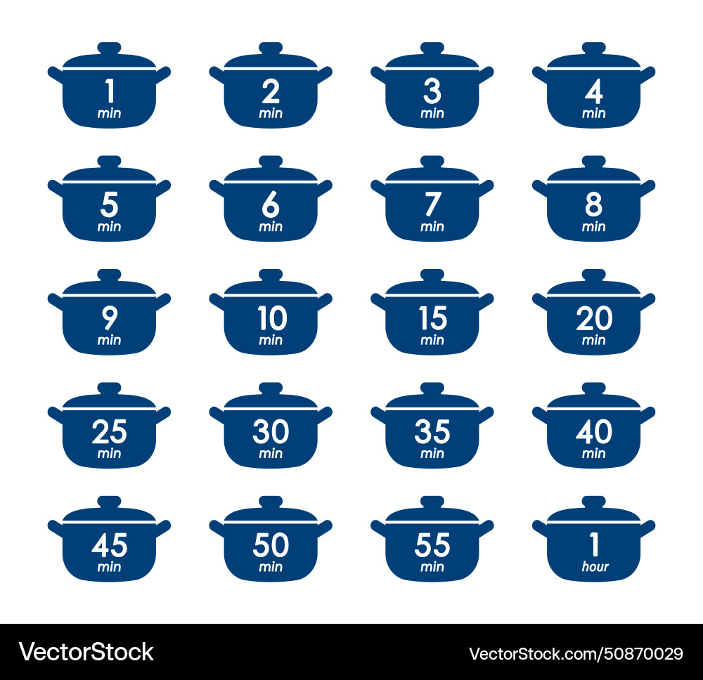 Cooking time blue label set pot symbol Royalty Free Vector