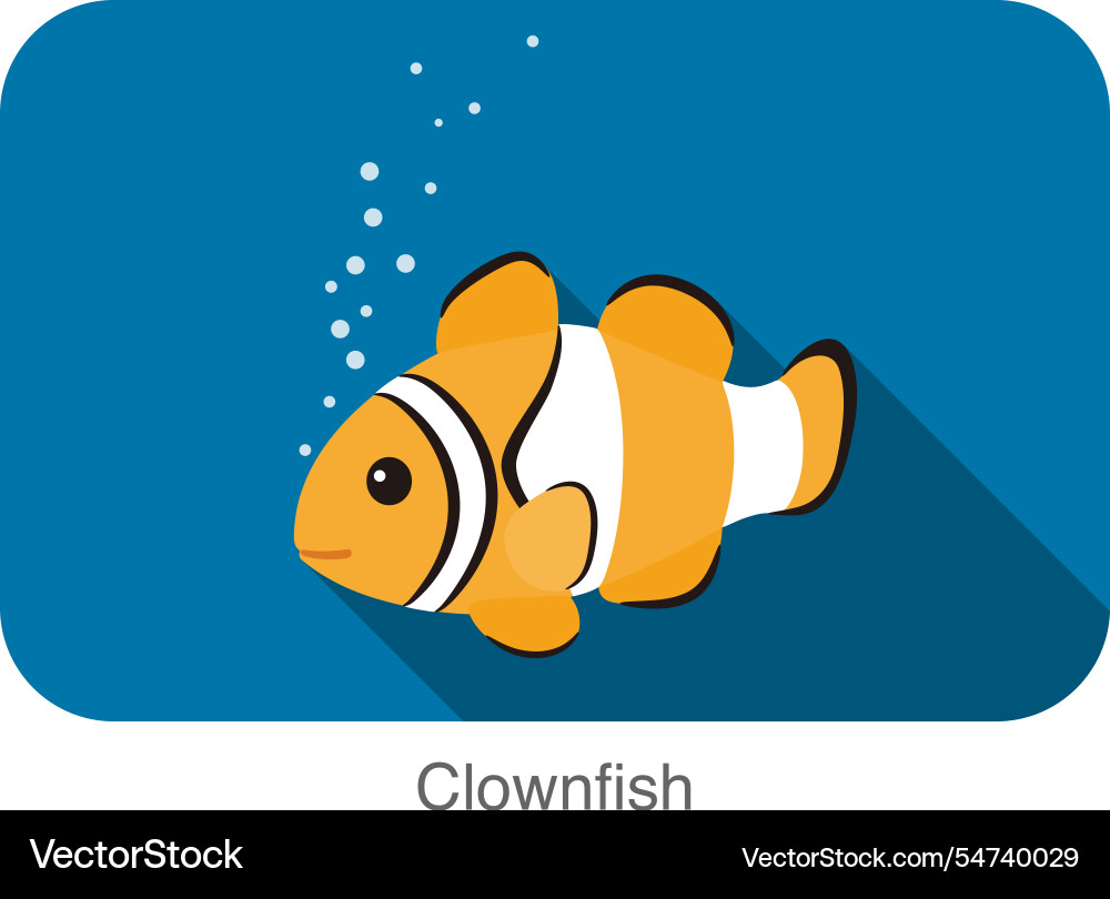 Cute cartoon clownfish flat icon design Royalty Free Vector