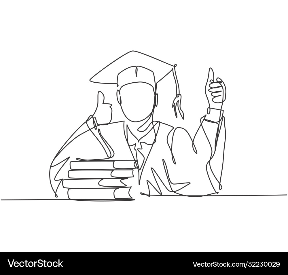 Education concept one line drawing young happy Vector Image
