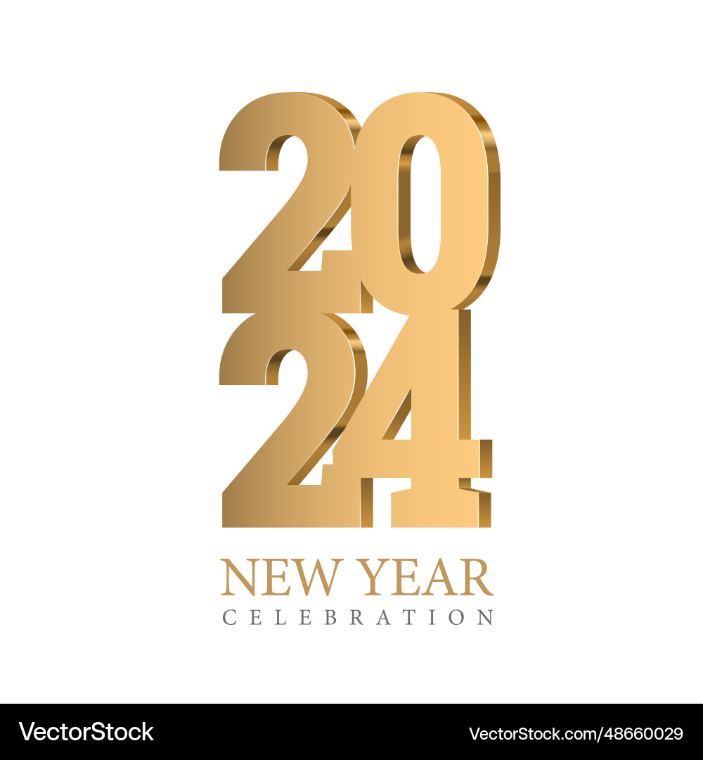 Gold text design 2024 golden 3d numbers Royalty Free Vector