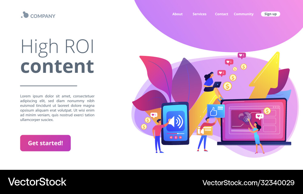 High roi content concept landing page Royalty Free Vector