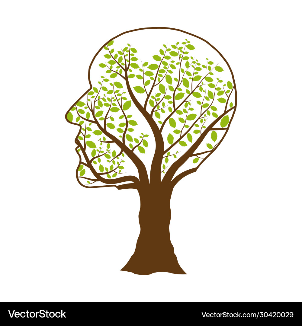 Human head tree isolated on white Royalty Free Vector Image