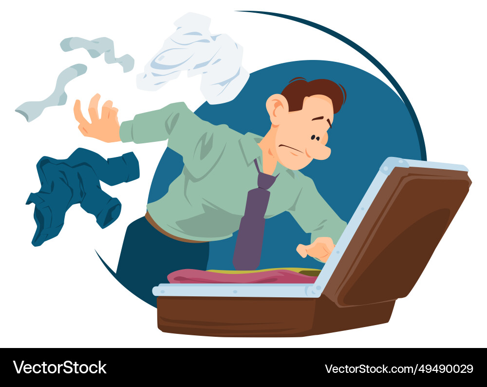 Man rummaging through suitcase for internet Vector Image