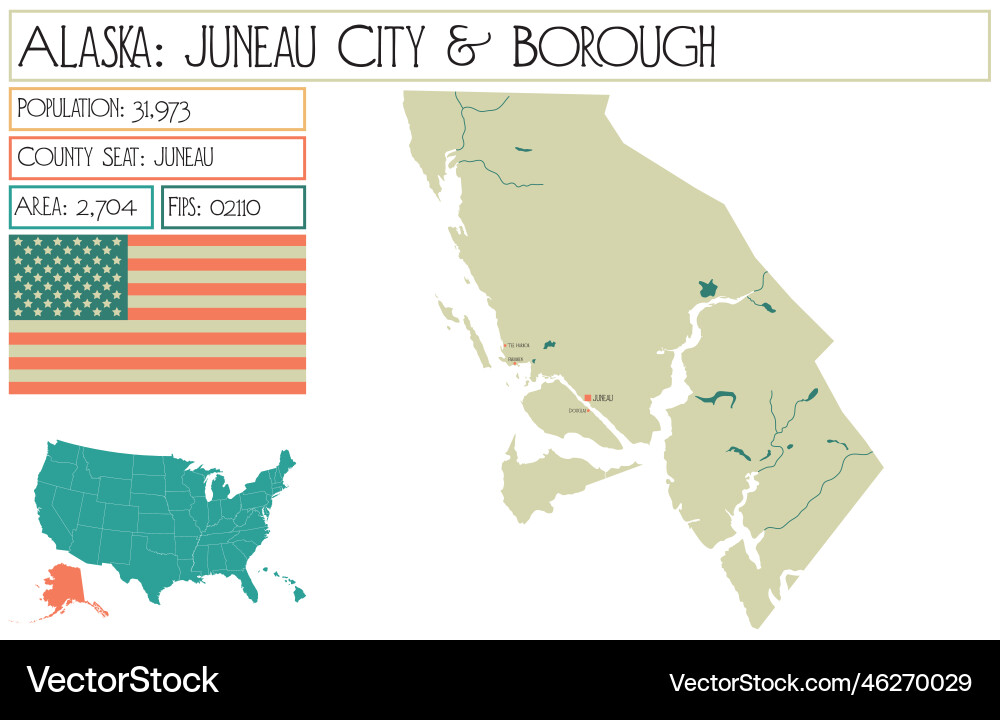 Map of juneau city and borough in alaska usa Vector Image