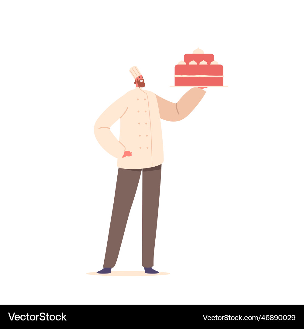 Pastry chef male character proudly presenting Vector Image