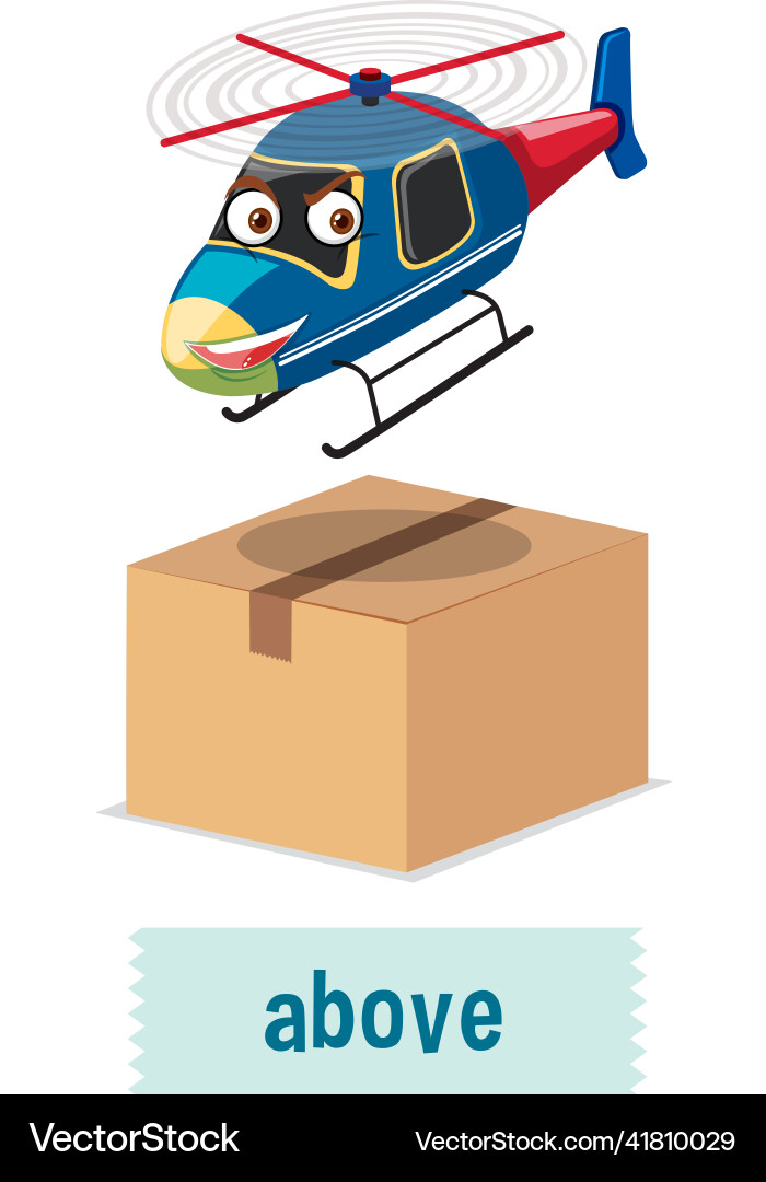 Preposition wordcard with airplane above box Vector Image