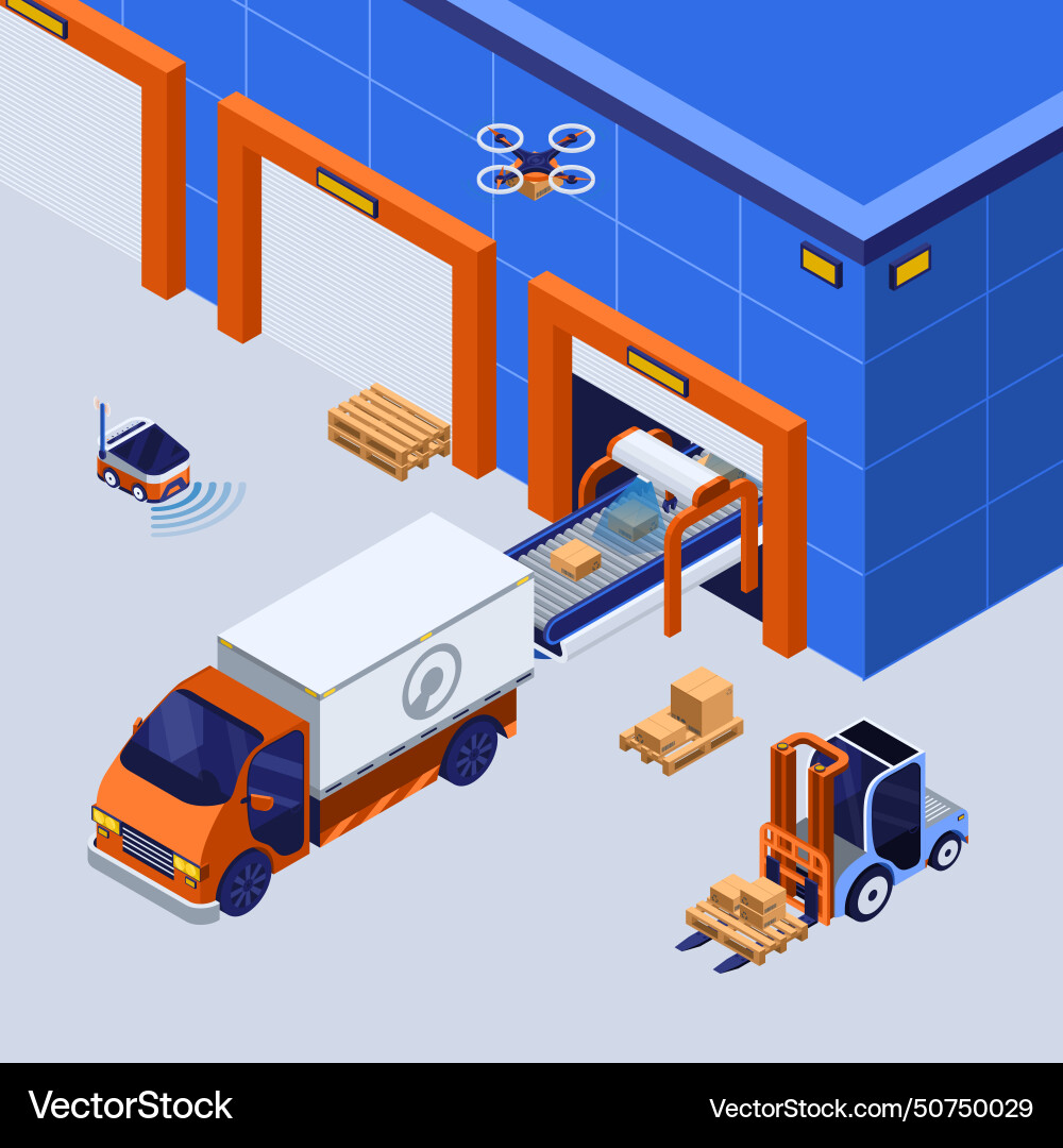 Smart industry logistics isometric background Vector Image