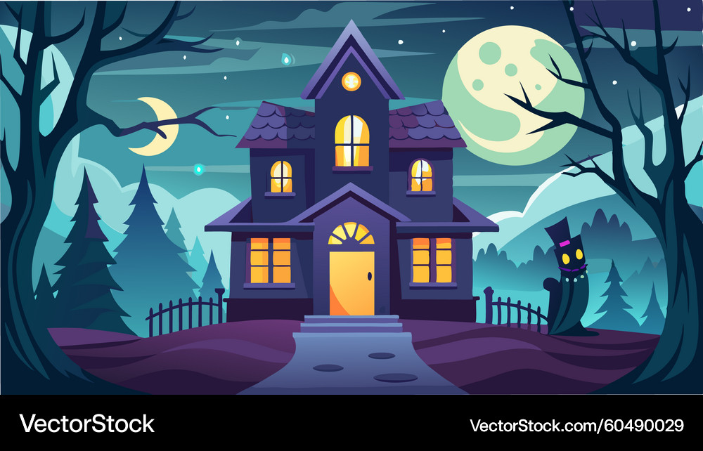 Spooky Mansion Under Full Moon – Royalty-Free Vector | VectorStock
