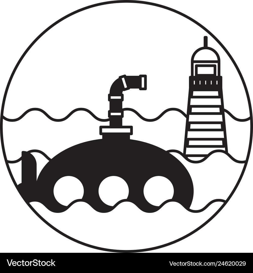 Submarine and lighthouse maritime transport Vector Image