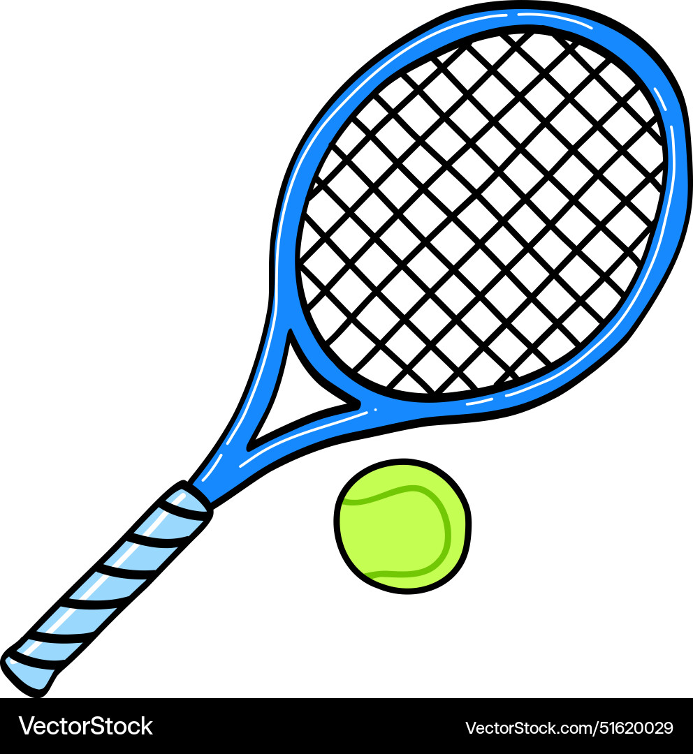 Tennis racket with ball doodle drawing icon Vector Image