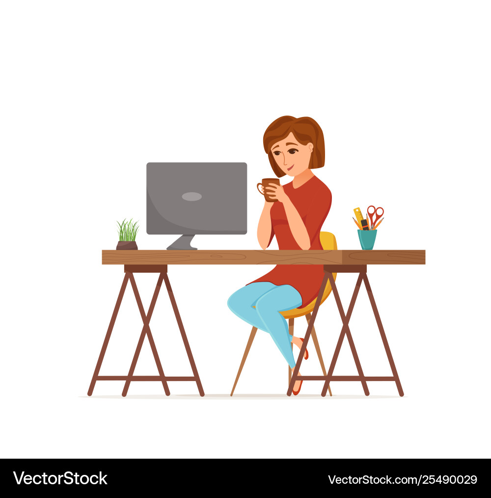 Woman working on computer colorful concept Vector Image