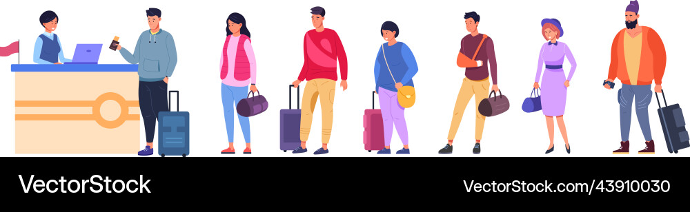 Airport queue people waiting for passport check Vector Image