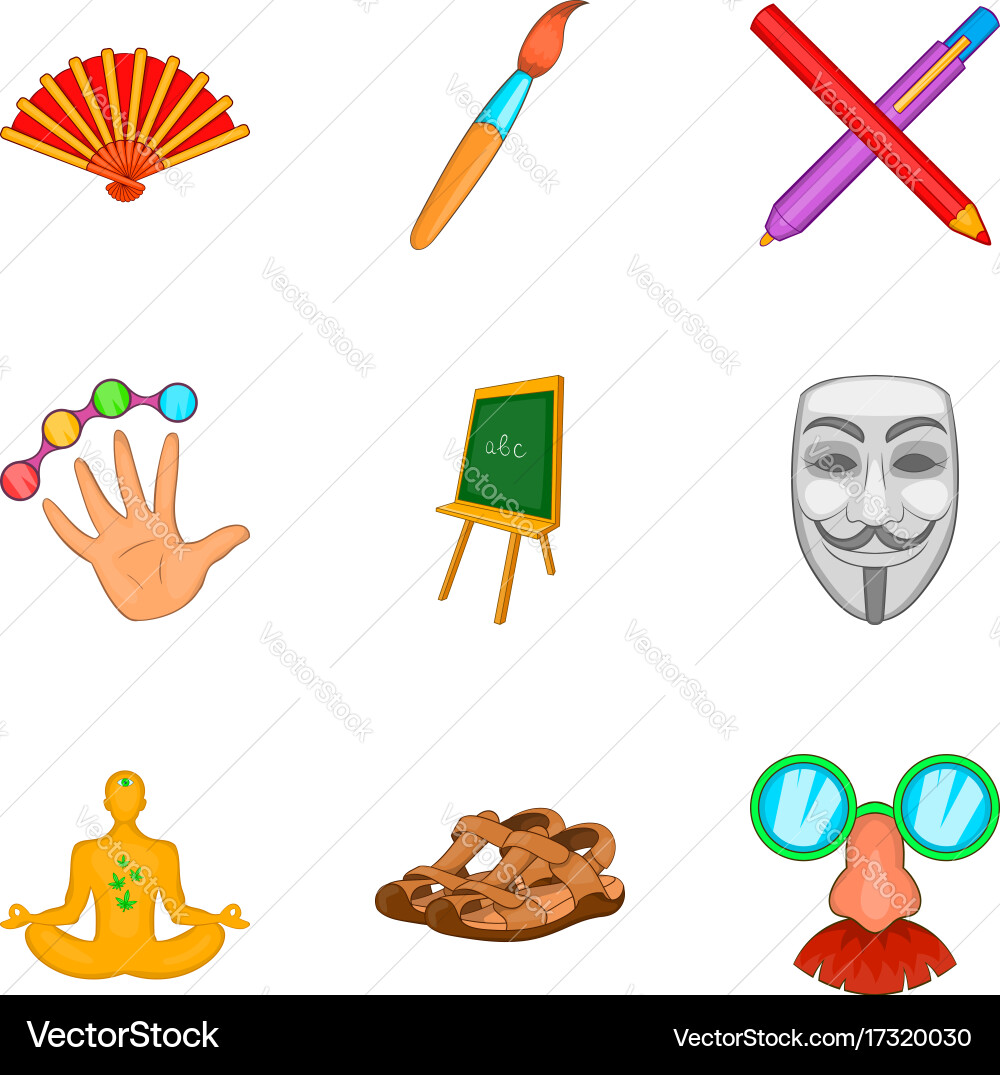 Artwork icons set cartoon style Royalty Free Vector Image