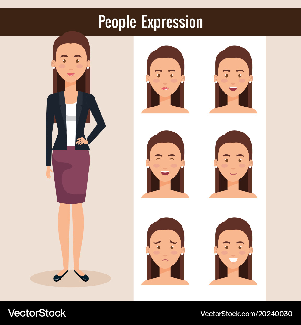 Beautiful lady with set expression Royalty Free Vector Image