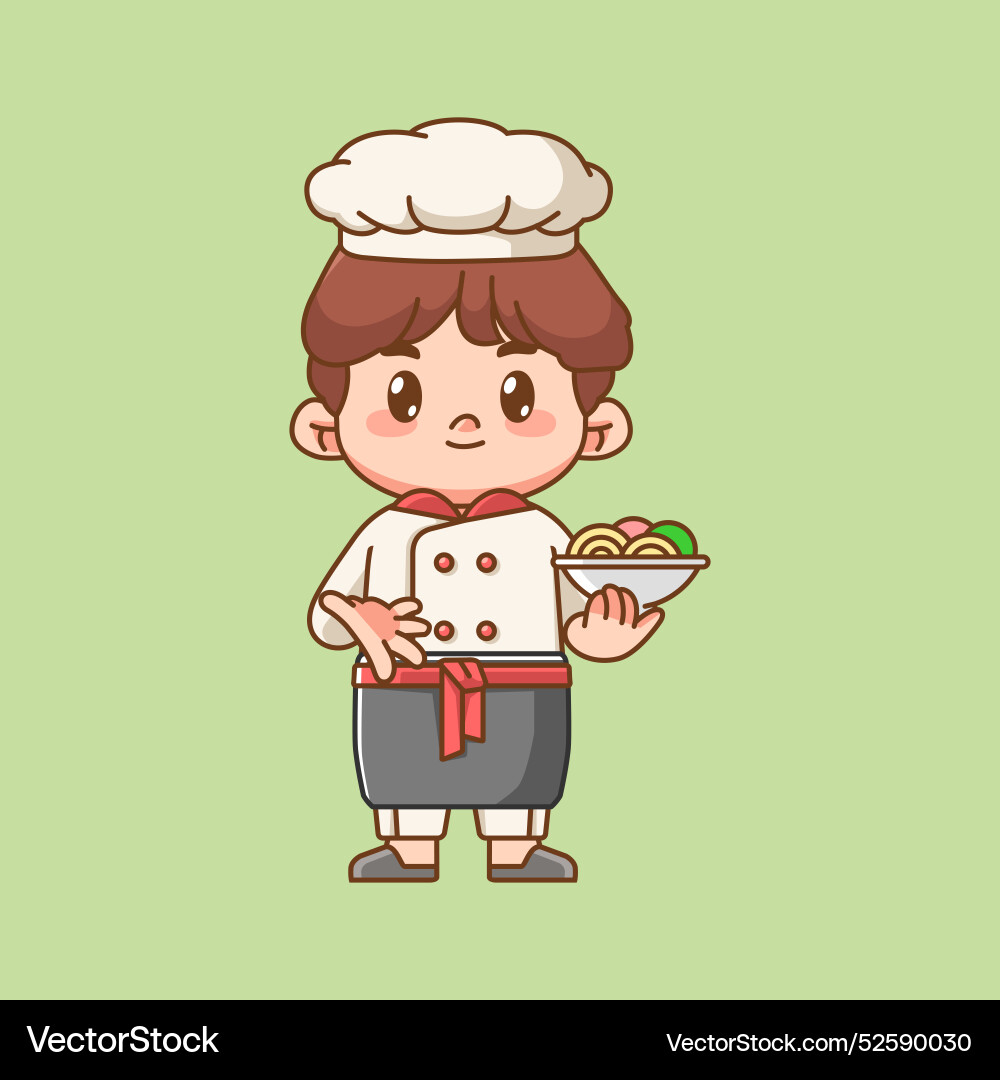 Cute chef cook serve noodles kawaii chibi Vector Image