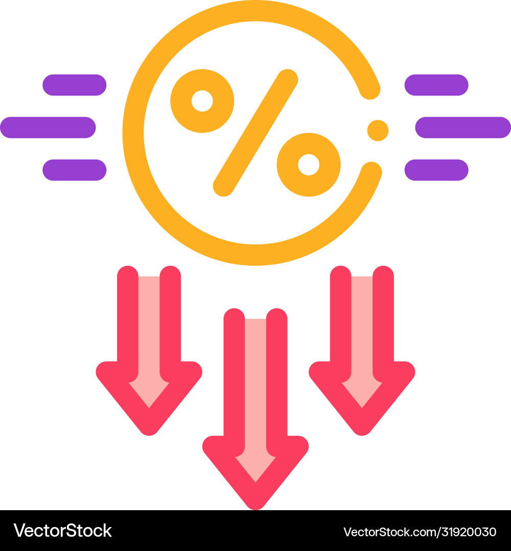 Falling interest down icon outline Royalty Free Vector Image