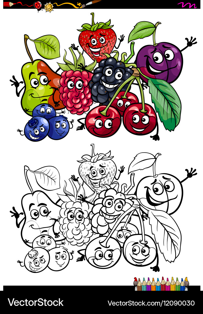 Funny fruits coloring book Royalty Free Vector Image