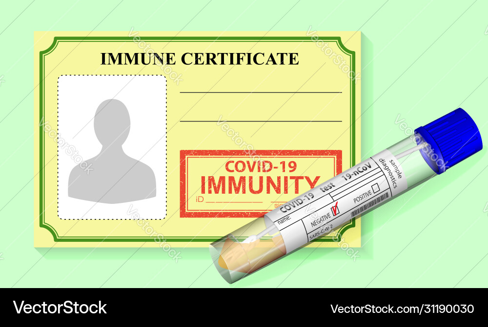 Immune certificate in form card and test tube Vector Image