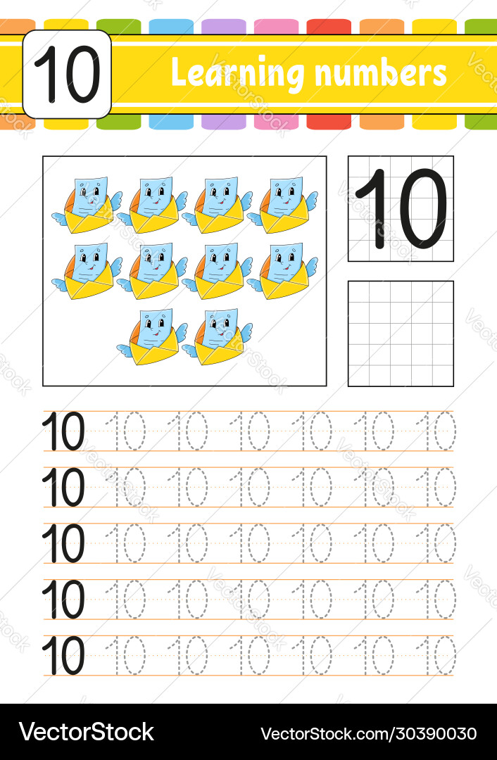 Number 10 Trace & Write - Kids Handwriting Vector Image