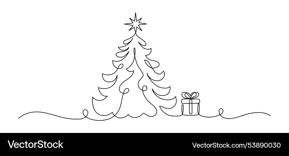 One continuous line drawing of christmas tree Vector Image