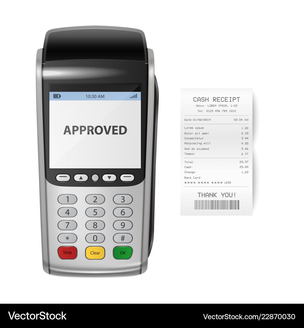 Realistic silver 3d payment machine pos Royalty Free Vector
