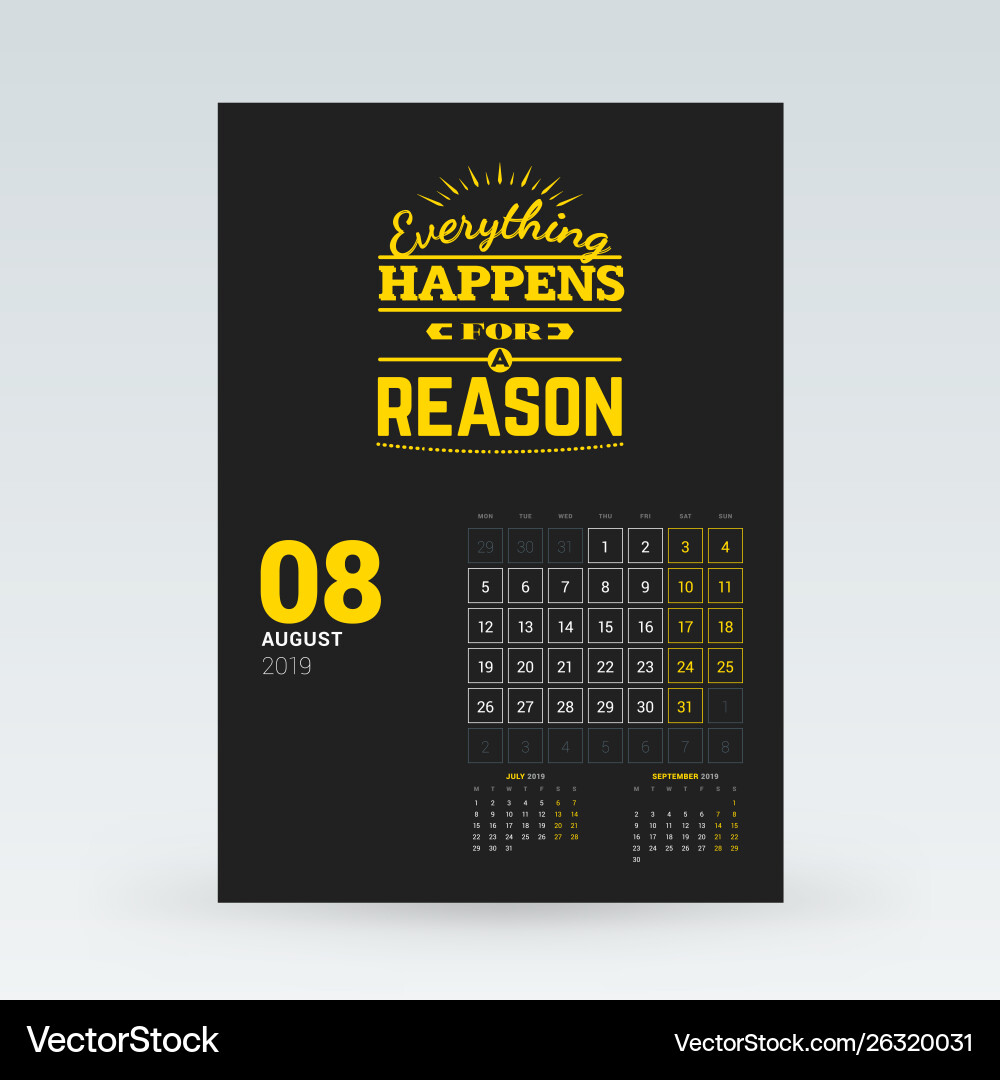 Calendar planner for august 2019 stationery Vector Image