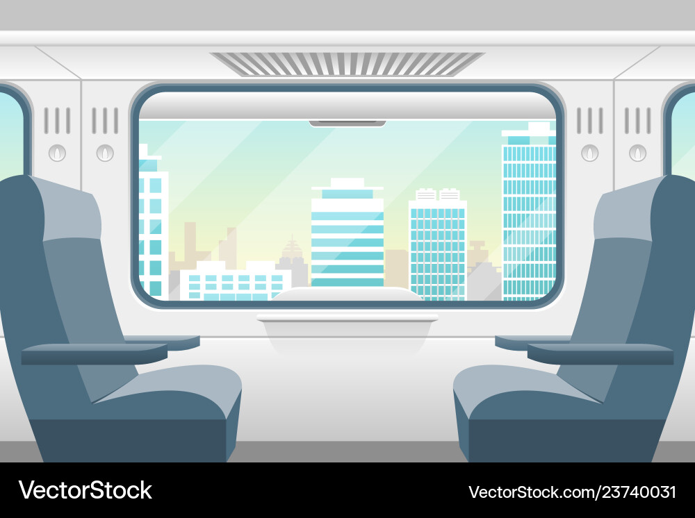 Cartoon train inside interior and window view Vector Image