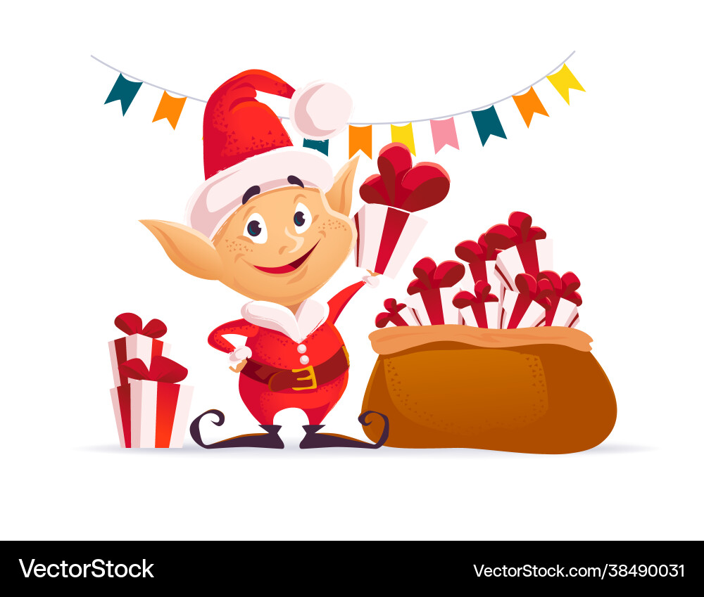 Cartoon with funny santa elf Royalty Free Vector Image
