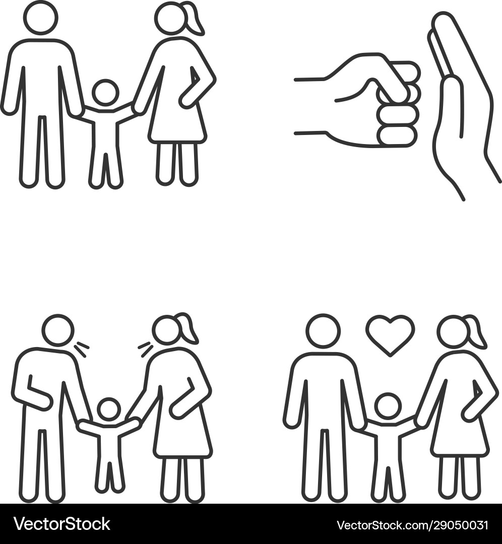 Child custody linear icons set Royalty Free Vector Image
