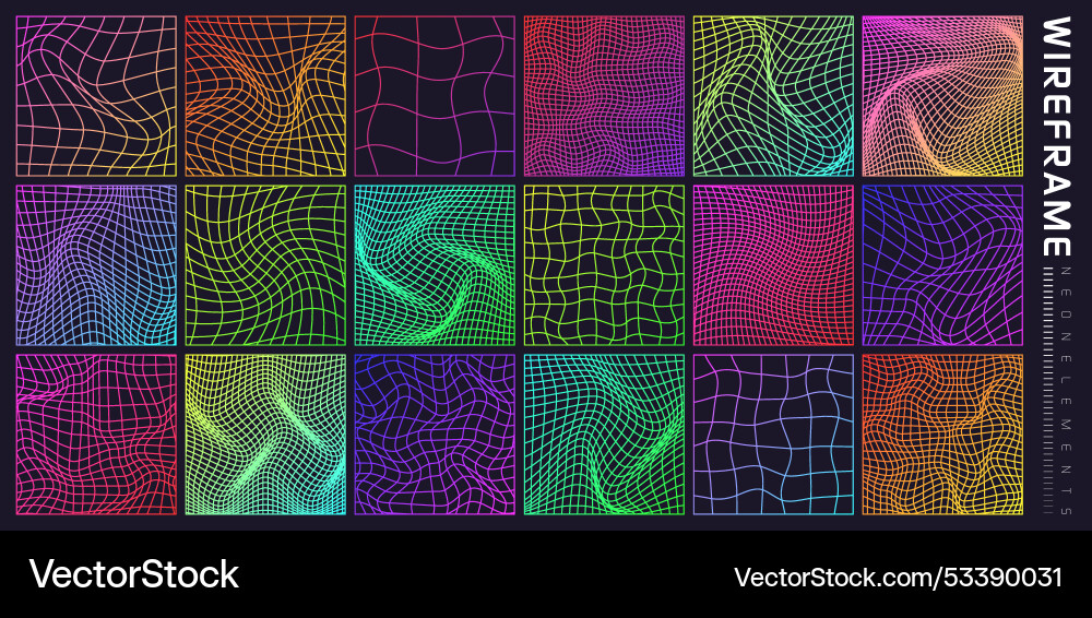 Colorful wireframe shapes lined perspective mesh Vector Image