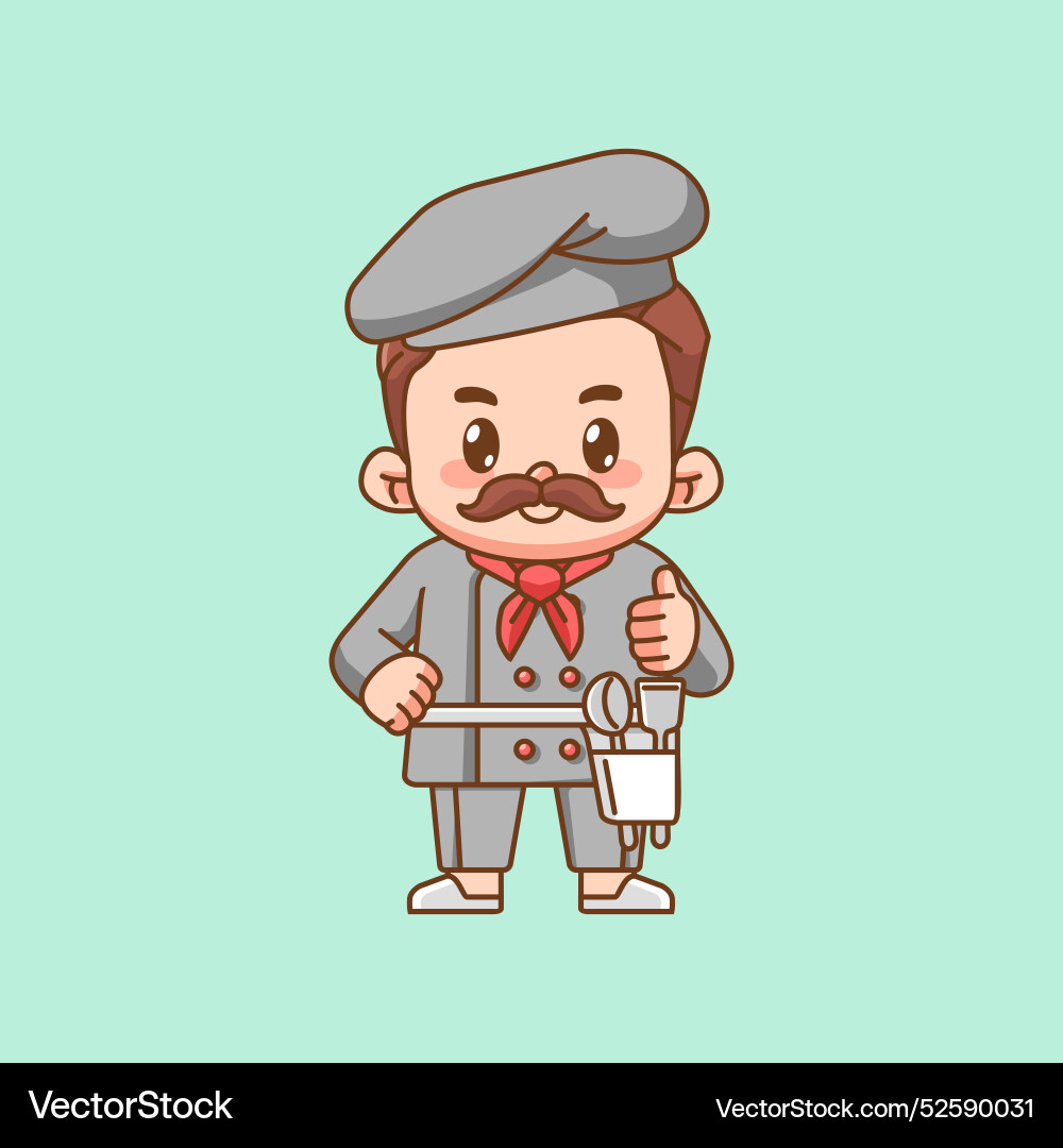Cute chef cook thumbs up kawaii chibi character Vector Image