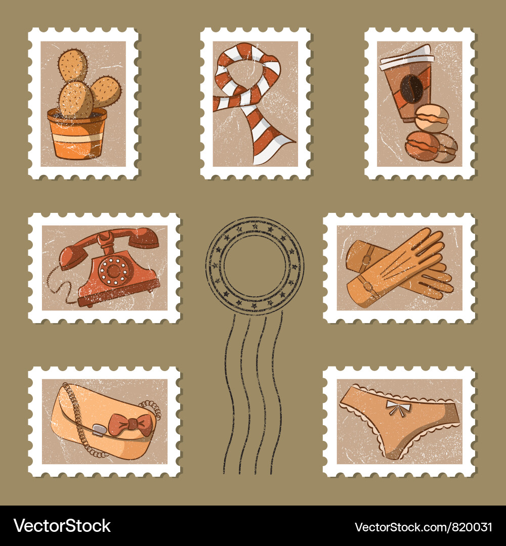Cute stamp and postmark collection Royalty Free Vector Image