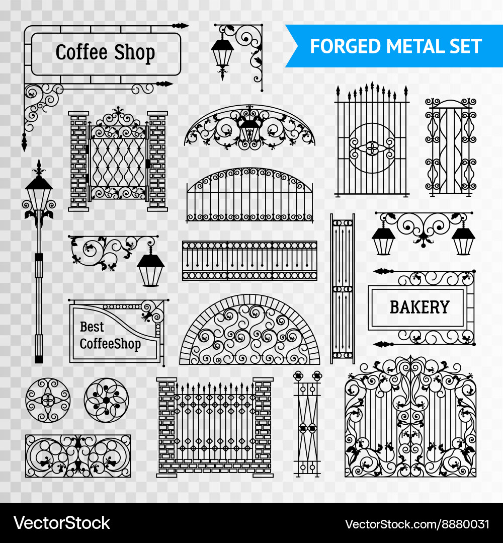 Decorative forged metal elements set black Vector Image