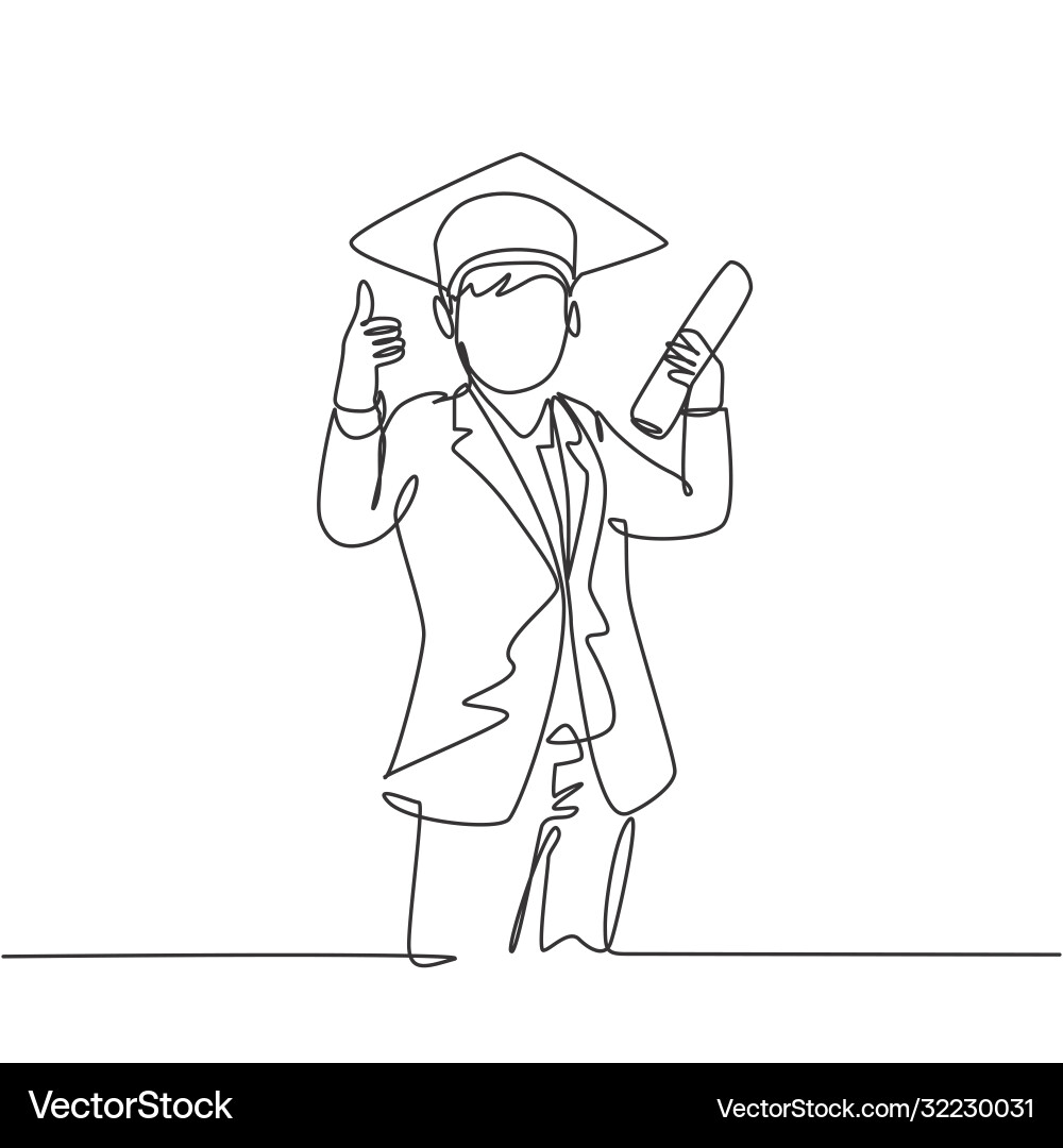 Education concept one line drawing young happy Vector Image