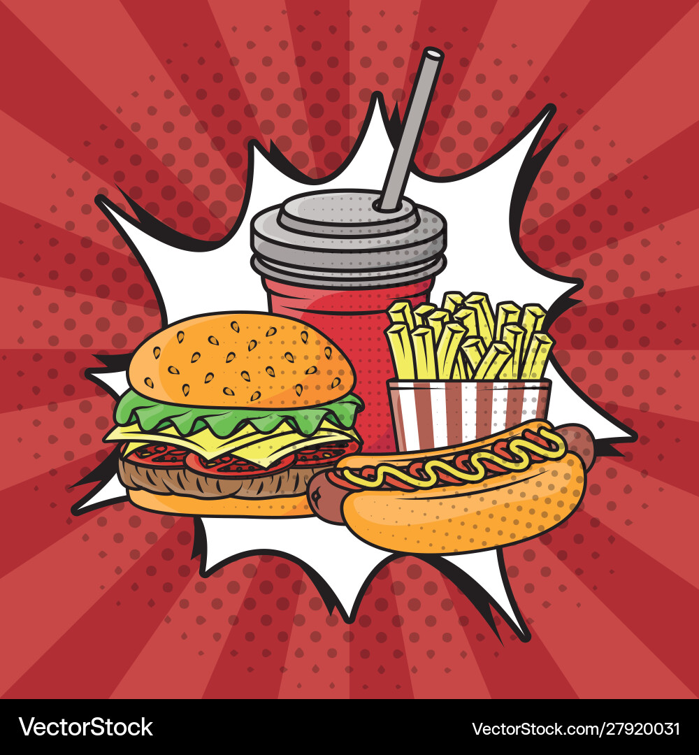 Fast food pop art style Royalty Free Vector Image