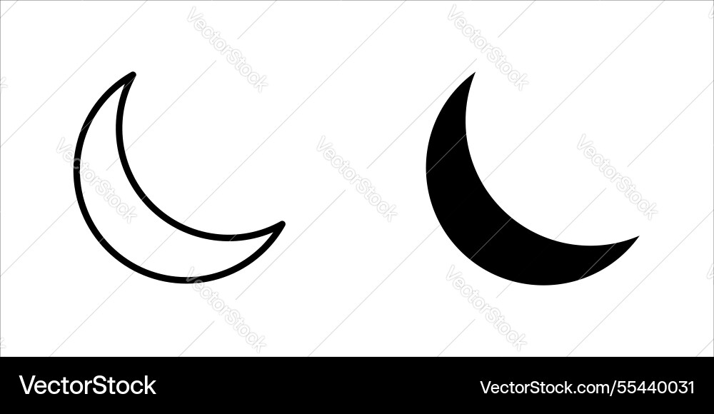 Moon icons stroke line and black solid Royalty Free Vector