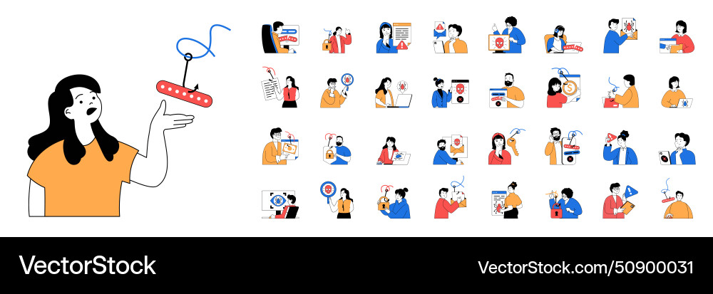 Phishing concept with character situations mega Vector Image