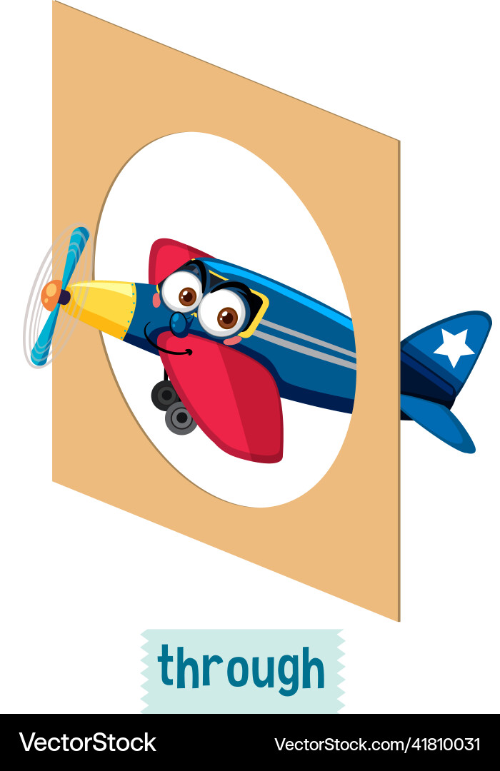 Preposition wordcard with airplane flying Vector Image