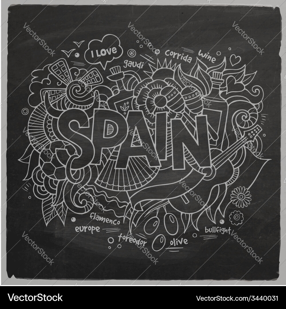 Spain hand lettering and doodles elements Vector Image