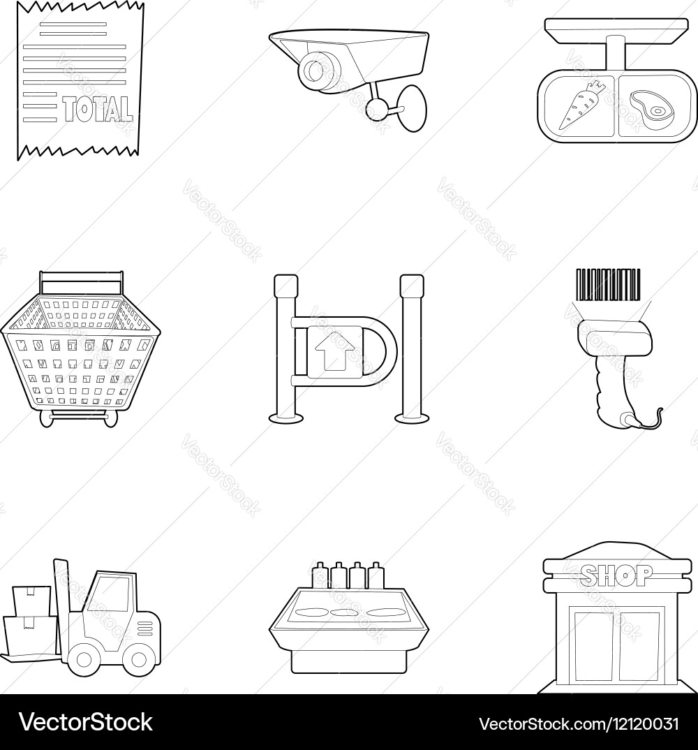 Store icons set outline style Royalty Free Vector Image