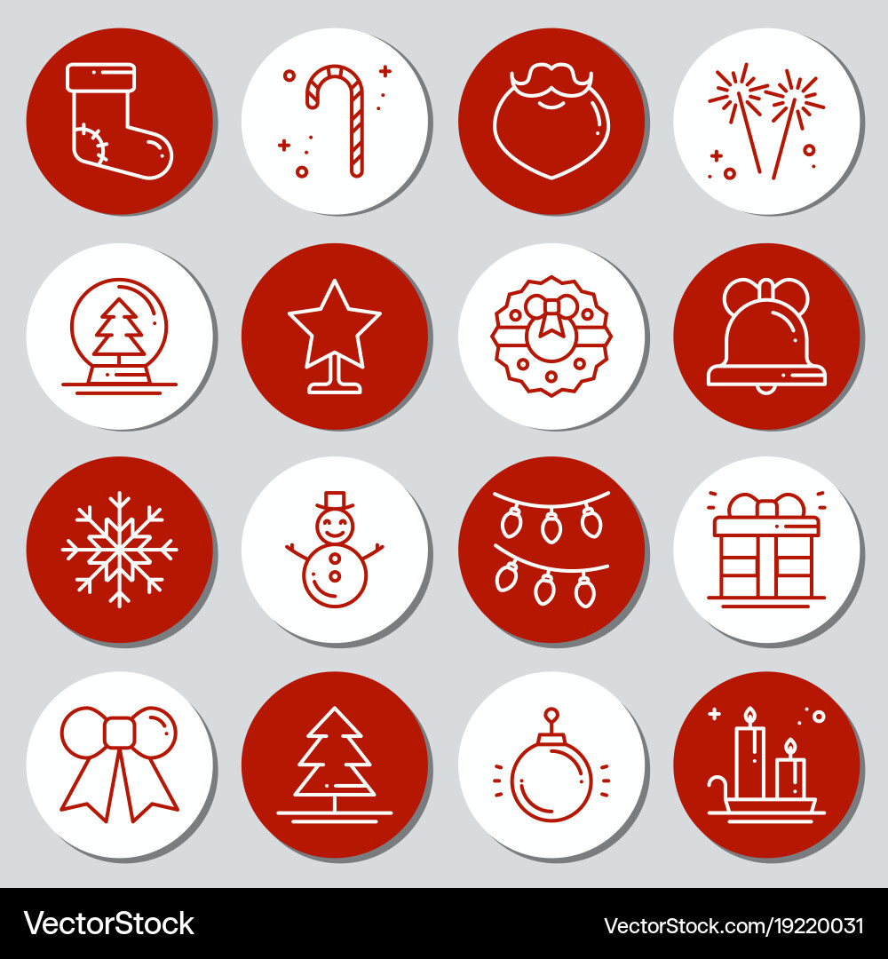 Year icons gift round stickers Royalty Free Vector Image