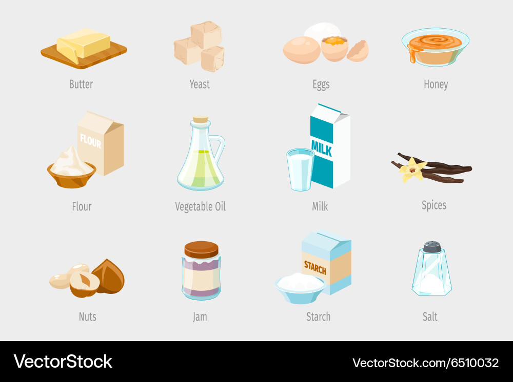 Baking Ingredients Cartoon Set Royalty Free Vector Image