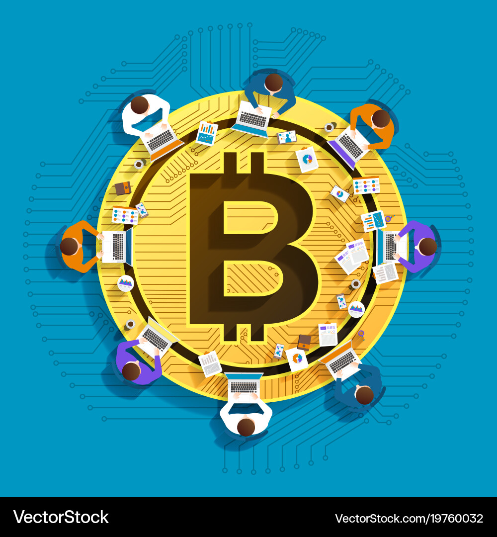 Bitcoin teamwork Royalty Free Vector Image - VectorStock