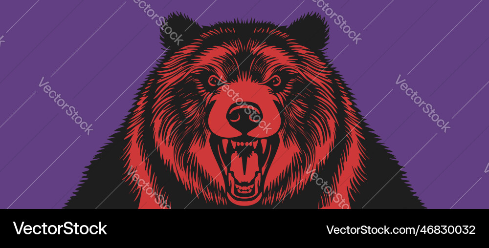 Black-red huge scary bear with an open maw Vector Image