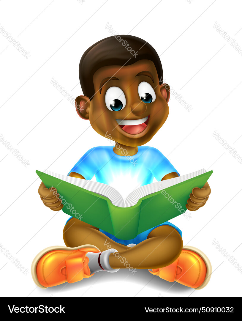 Cartoon boy reading amazing book Royalty Free Vector Image