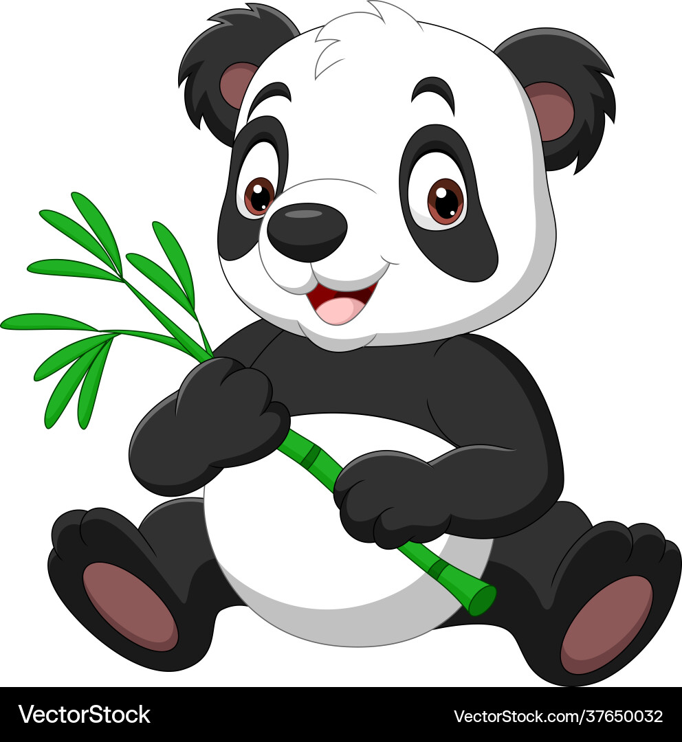 Cartoon funny panda holding bamboo Royalty Free Vector Image
