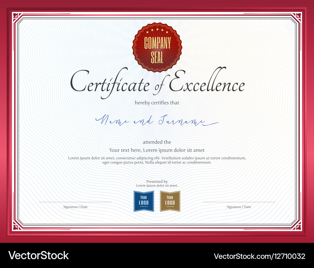 Certificate of excellence template with red border