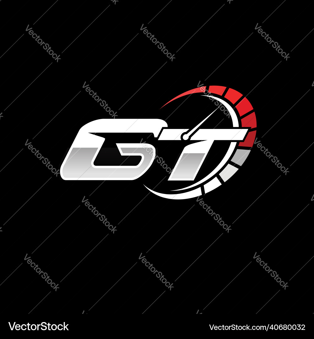 Gt logo letter speed meter racing style Royalty Free Vector