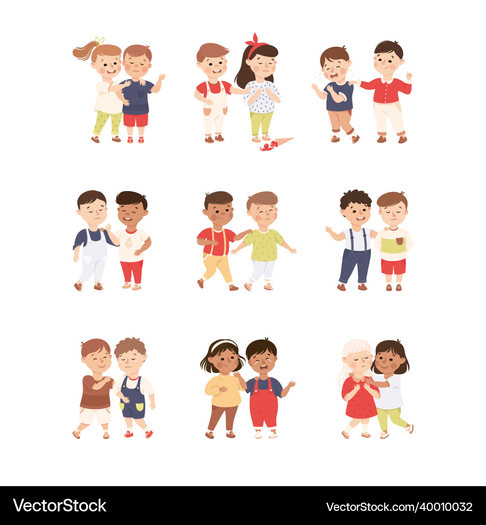 Little kids supporting and comforting crying Vector Image