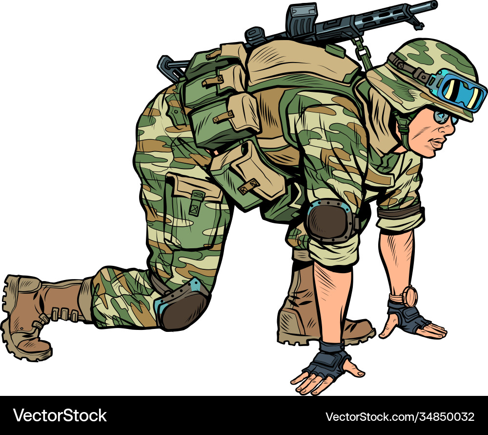 Modern soldier in starting position Royalty Free Vector